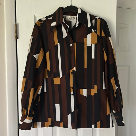 Lanvin | Tops | Vintage Lanvin Groovy Geometric Print Button Down Shirt ...